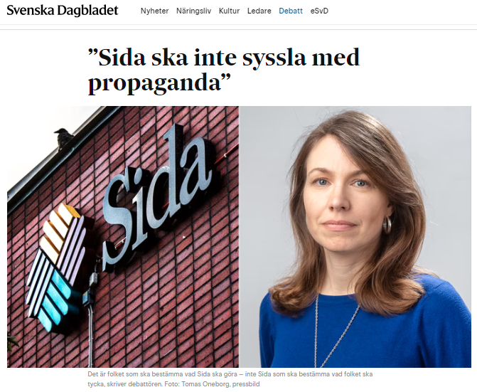 Sida ska inte syssla med propaganda – Petterssons gör Sverige lagom!