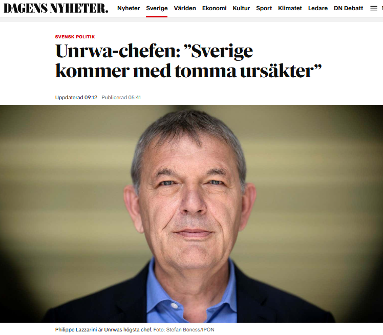 Unrwa-chefen: ”Sverige kommer med tomma ursäkter” – Petterssons gör ...